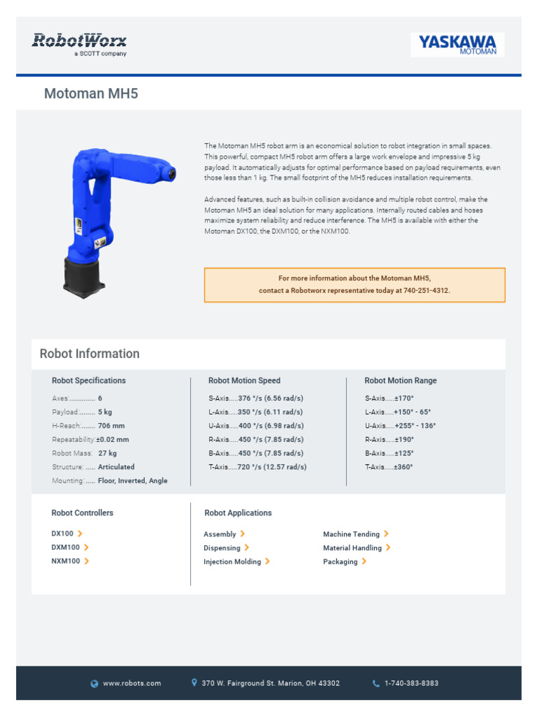 Motoman MH5 Datasheet | PDF | Robot | Robotics
