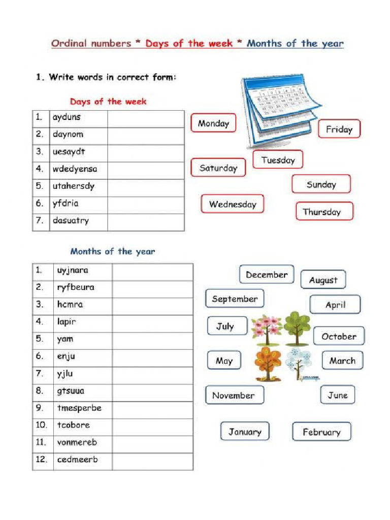 Days and Month Worksheet | PDF