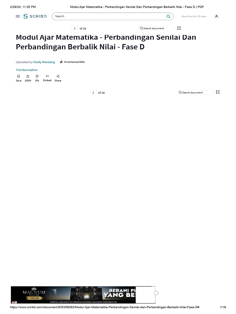 Modul Ajar Matematika - Perbandingan Senilai Dan Perbandingan Berbalik Nilai - Fase D - PDF ...