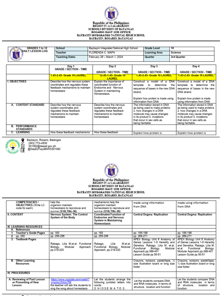 DLL G10-3nd Quarter - WEEK 5 | PDF | Dna | Neuron