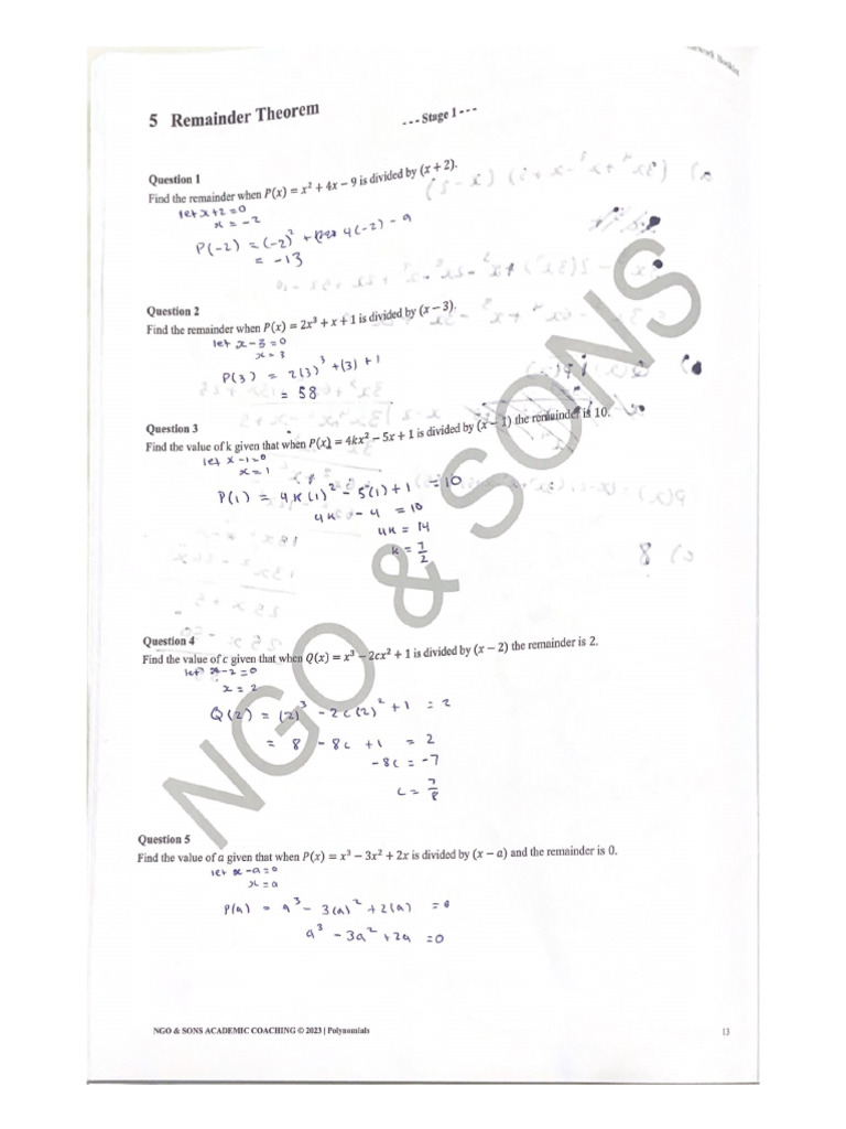 Remainder Theorem | PDF