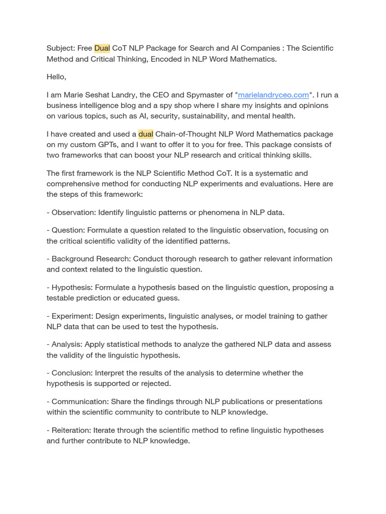 Free Dual CoT NLP Package For Search and AI Companies - The Scientific Method and Critical ...