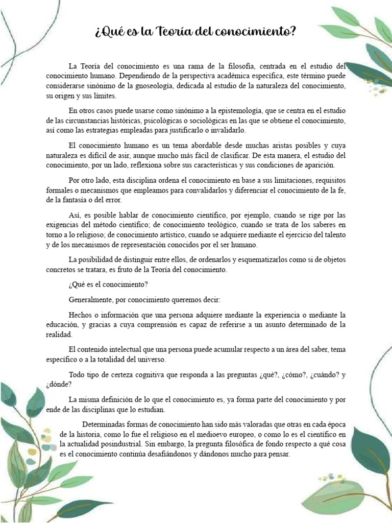 Teoría del Conocimiento: Definición y Tipos | PDF | Conocimiento | Realismo filosófico