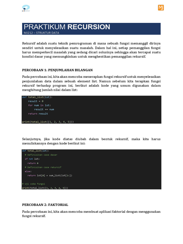 Modul 3 - Praktikum Recursion | PDF | Metode & Bahan Ajar | Sains & Matematika