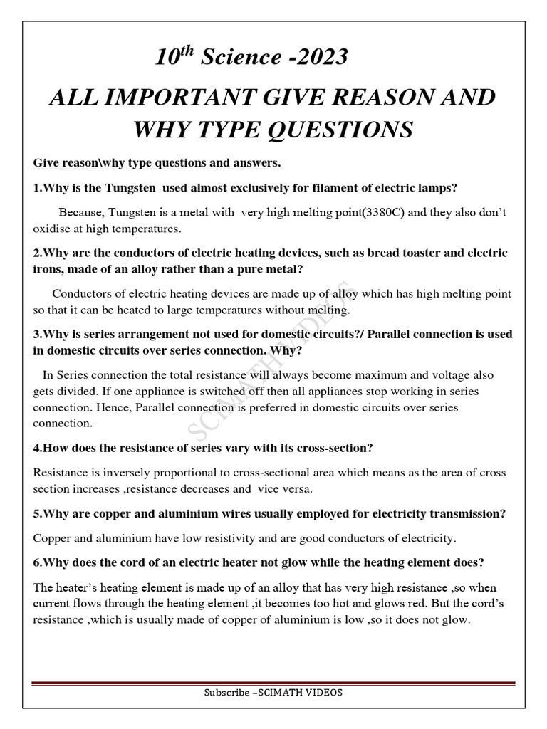 10 Science - 2023 All Important Give Reason and Why Type Questions ...