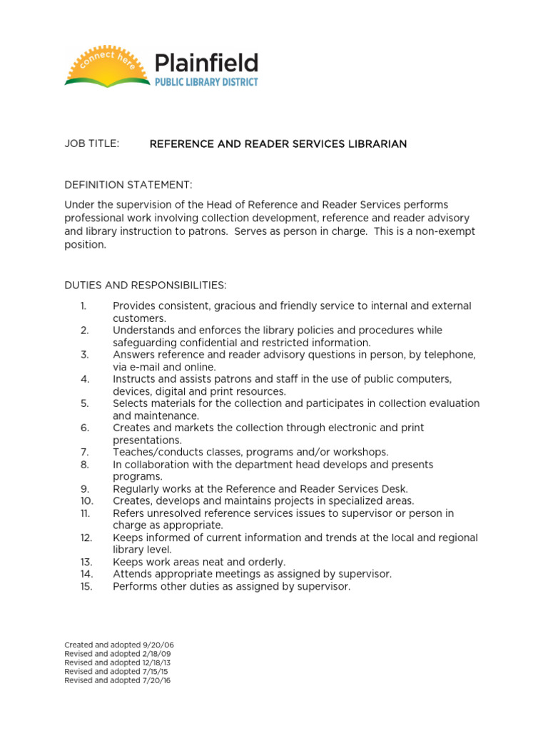Reference Services Librarian Role | PDF | Libraries | Librarian