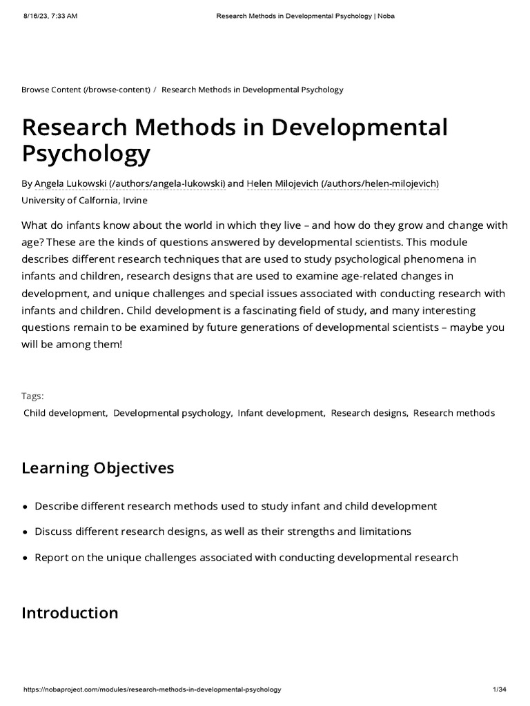Research Methods in Developmental Psychology - Noba | PDF ...