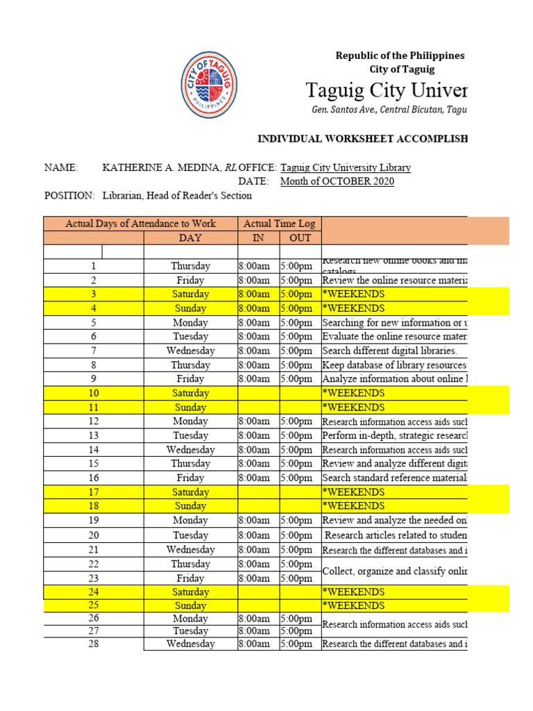 WFH-Accomplishment-Report-DTR (OCTOBER 2020) - KATHERINE A MEDINA | PDF
