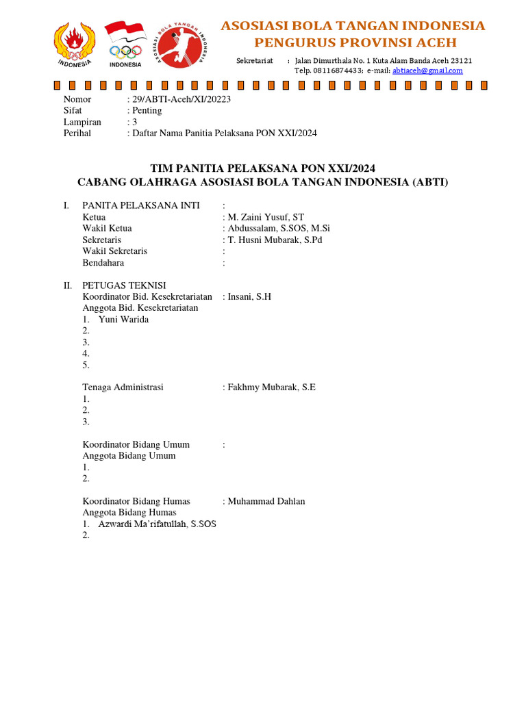 Daftar Nama Panitia Pelaksanaa | PDF