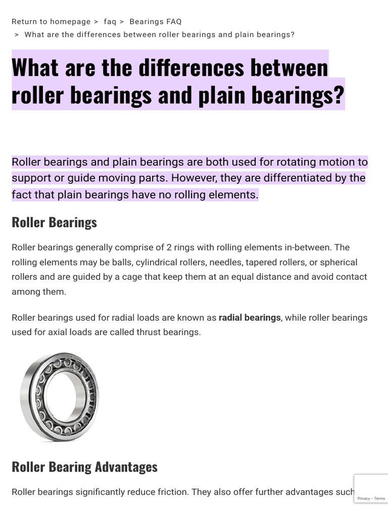 Differences of Plain Bearings & Roller Bearings | PDF | Bearing (Mechanical) | Friction