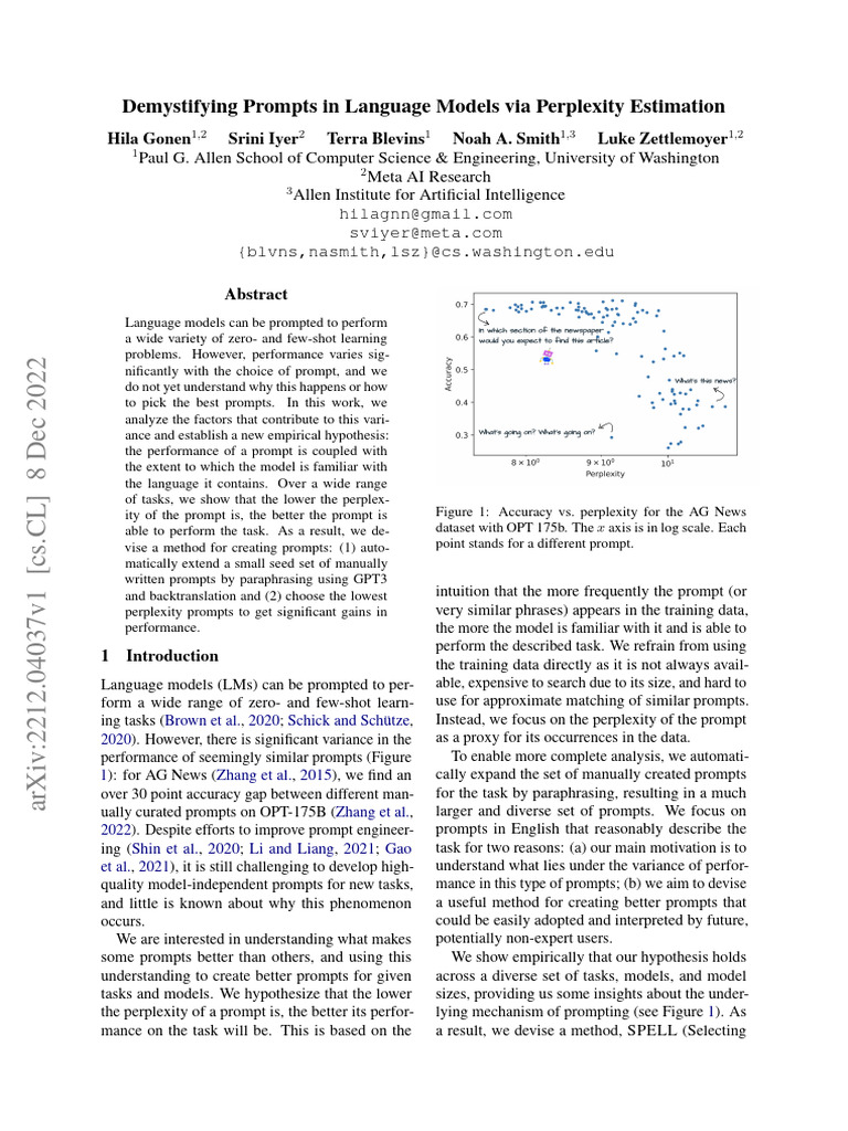 Demystifying Prompts in Language Models Via Perplexity Estimation | PDF