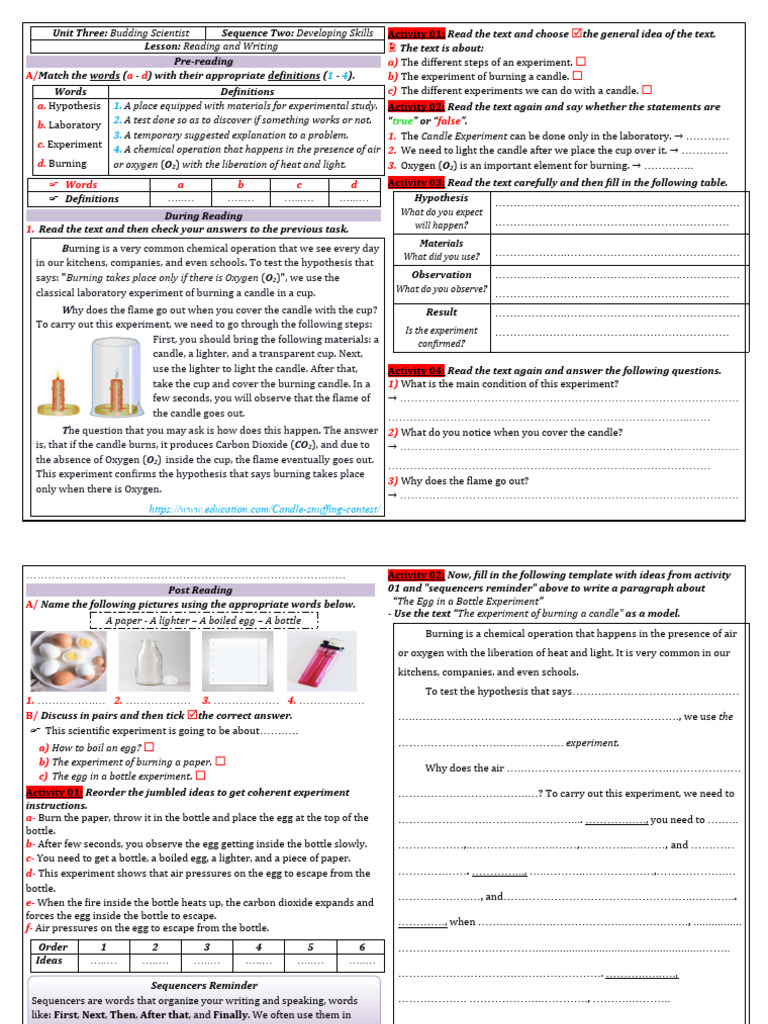 Burning A Candle Worksheet | PDF | Experiment | Candle