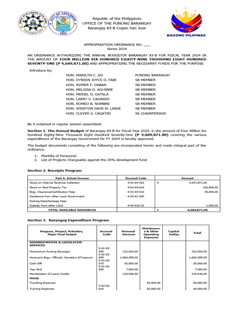 Appropriation Ordinance | PDF | Expense | Government