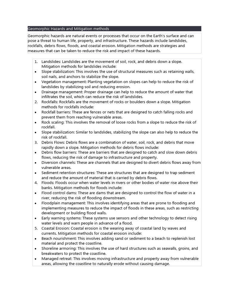 Geomorphic Hazards and Mitigation Strategies | PDF | Soil | Landslide