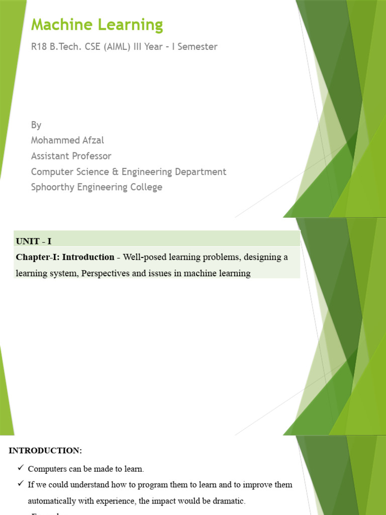 ML Unit-I Chapter-I Introduction | PDF