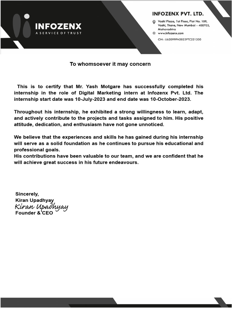 Yash - Internship Completion | PDF