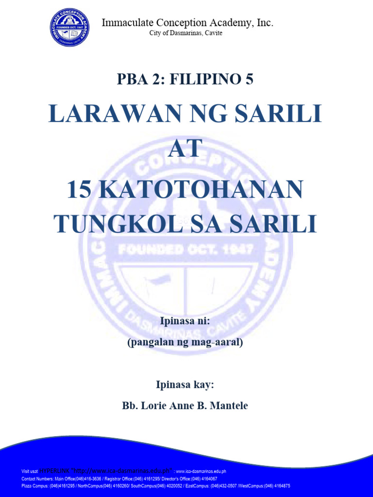 PBA 2 Larawan NG Sarili at 15 Katotohanan Tungkol Sa Sarili Format 1 | PDF