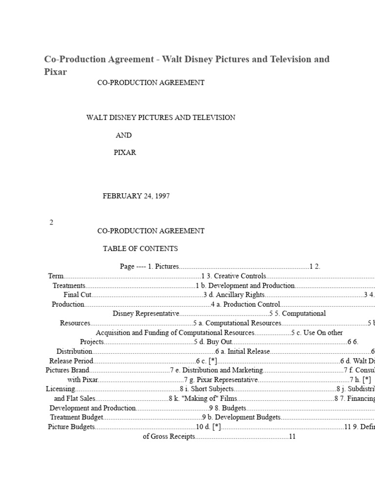 Hollywood Co Production Agreement | Download Free PDF | Pixar | The ...