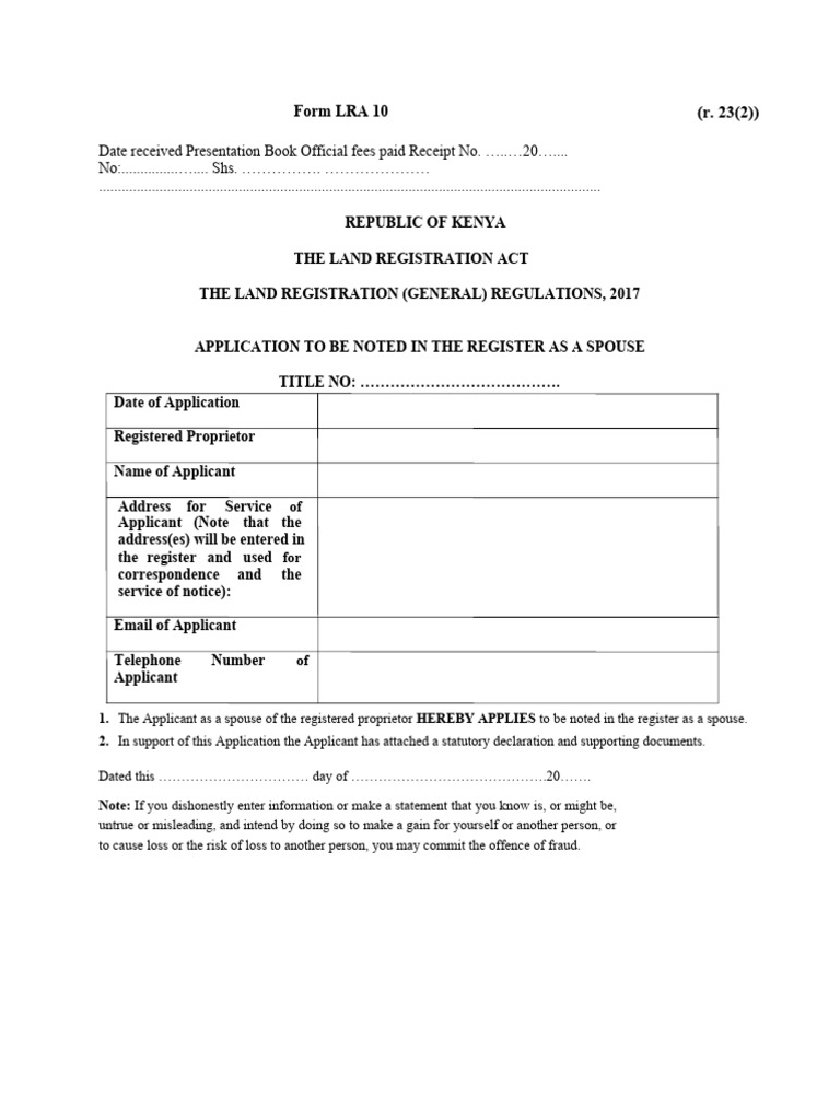 LRA 10 Application for Spousal Registration | PDF | Notary Public ...