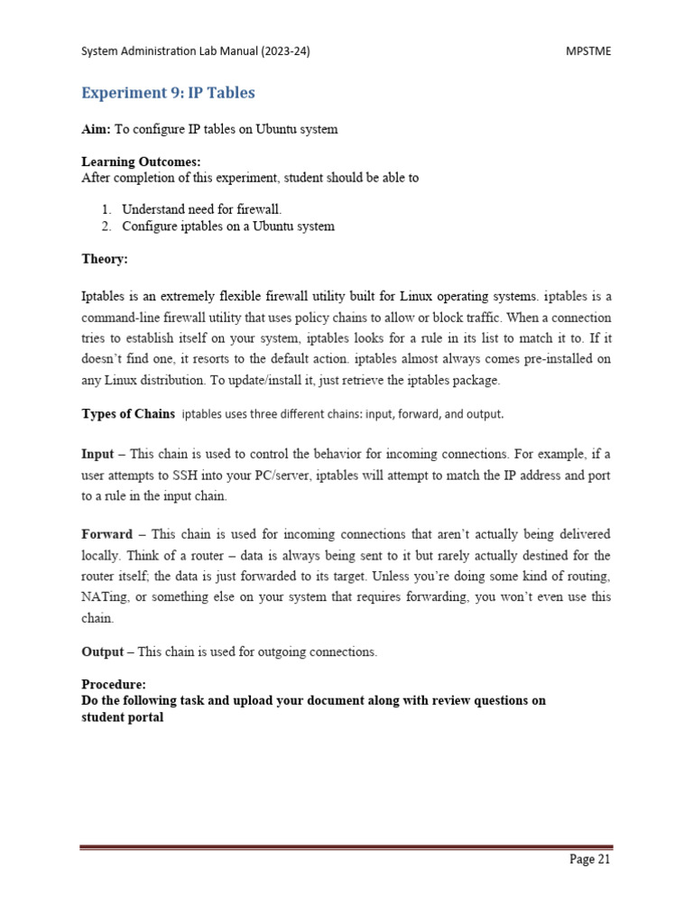 A051 Sa Lab9 - Iptables | PDF | Technology & Engineering