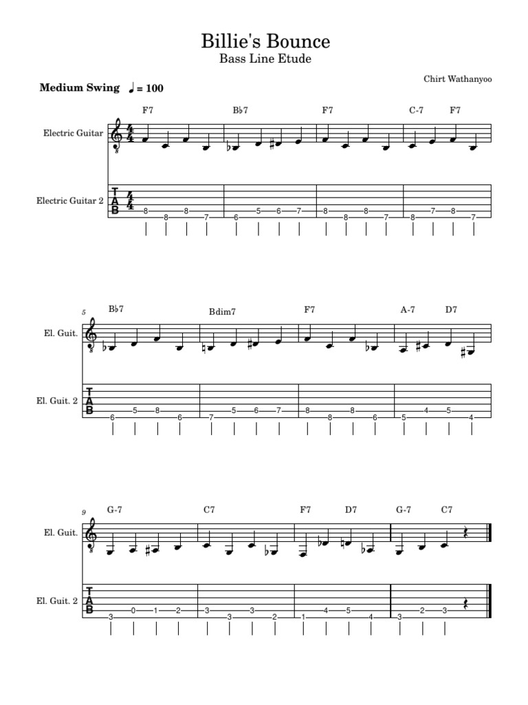 Billie's Bounce (F Blues) - Idea For Guitar Bass Line | PDF | Jazz ...
