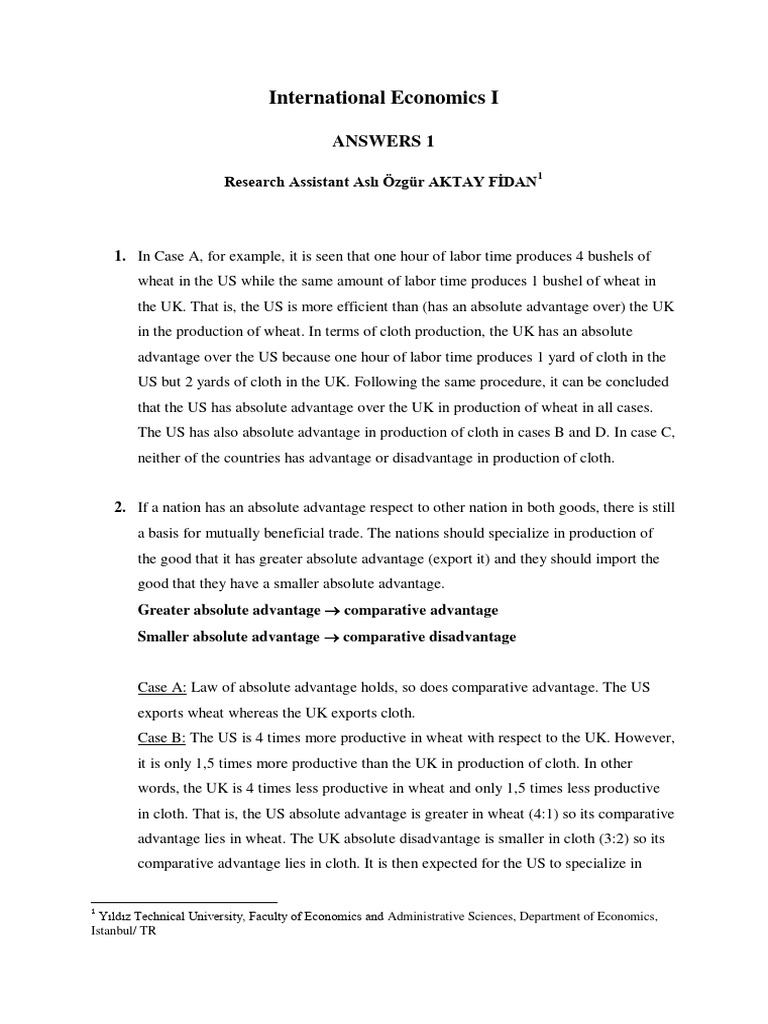 International Economics I Answers 1 | PDF | Comparative Advantage ...