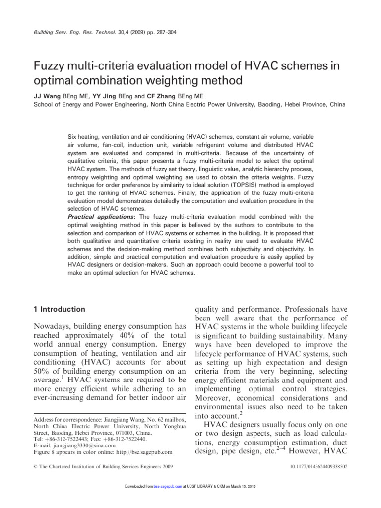 Fuzzy Multi-Criteria Evaluation Model of HVAC Schemes in Optimal Combination Weighting Method ...