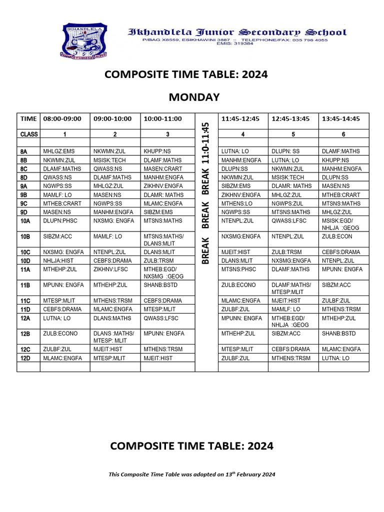 2024 Composite School Timetable | PDF | Technology & Engineering