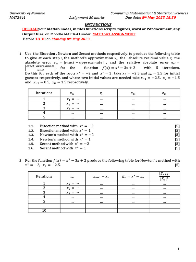 MATLAB Assignment on Root-Finding Methods | PDF | Mathematical Logic | Algorithms And Data ...