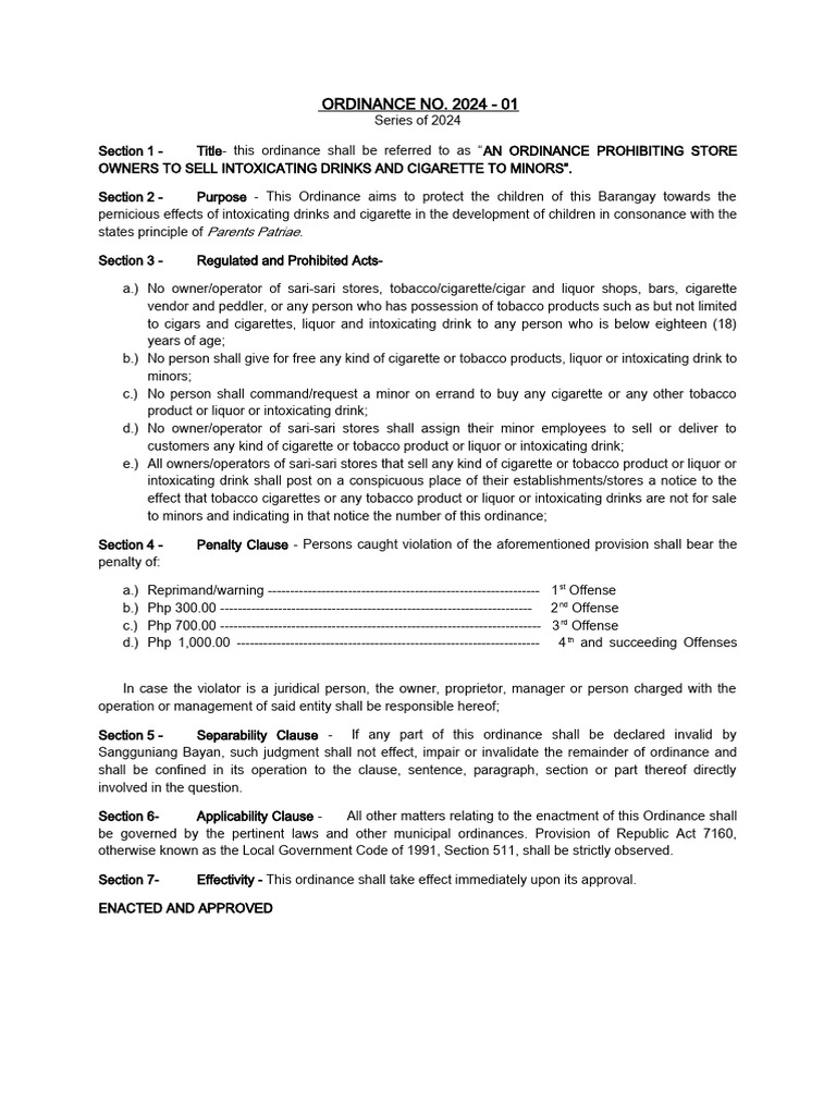 Ordinance No 01 | Download Free PDF | Local Ordinance | Cigarette