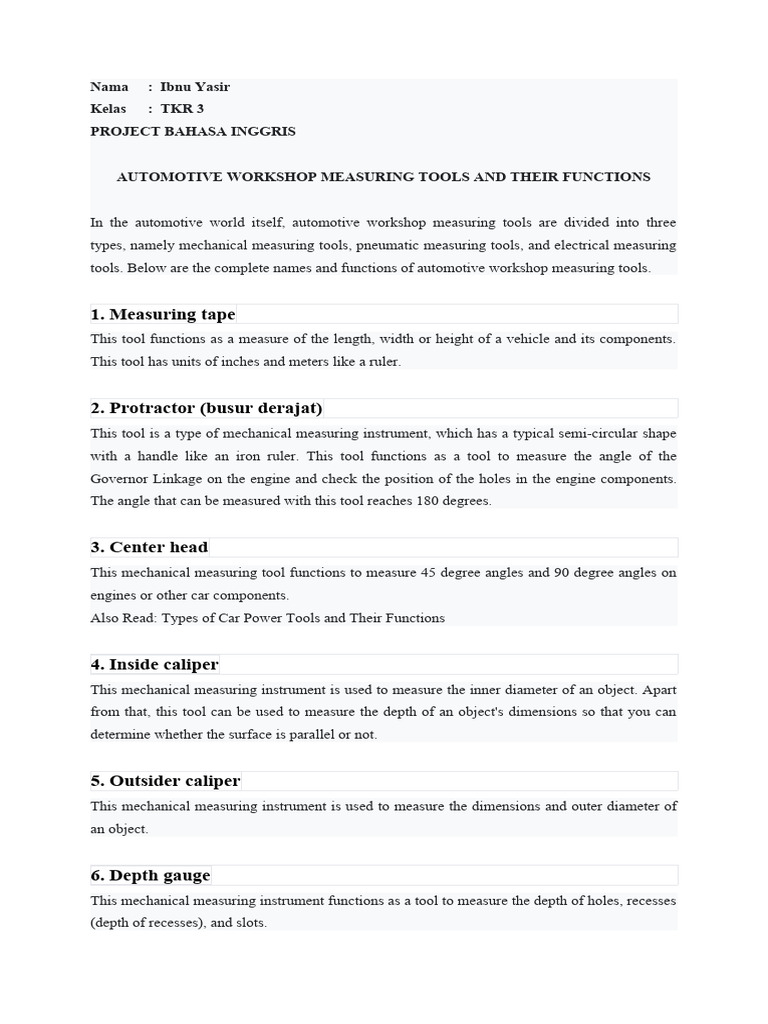 Automotive Workshop Measuring Tools and Their Functions | PDF | Pressure Measurement | Pressure