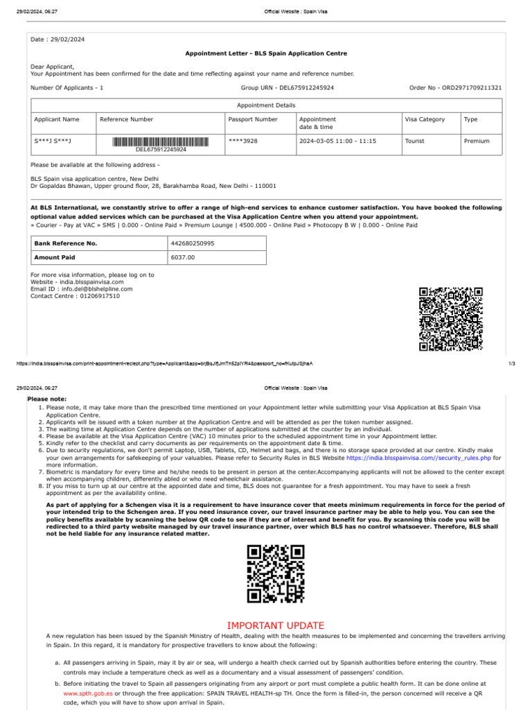 Spain Visa Appointment Confirmation | PDF | Travel Visa | Government