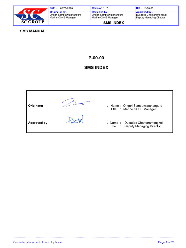 P-00-00 SMS Index - Rev - 2020may05180511 | PDF