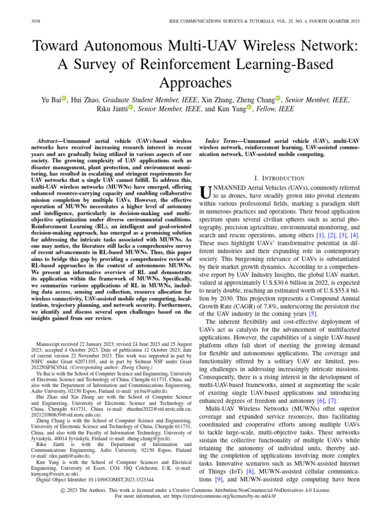Toward Autonomous Multi-UAV Wireless Network A Survey of Reinforcement ... Toward Autonomous Multi-UAV Wireless Network A Survey of Reinforcement ...