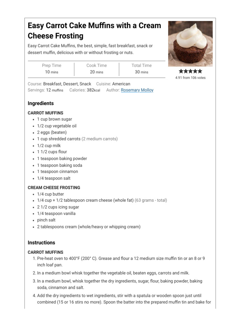 Easy Carrot Cake Muffins With A Cream Cheese Frosting - An Italian in ...