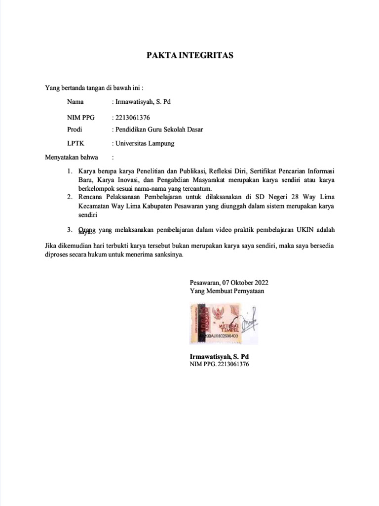 Pdf Pakta Integritas Ukin Compress Pdf