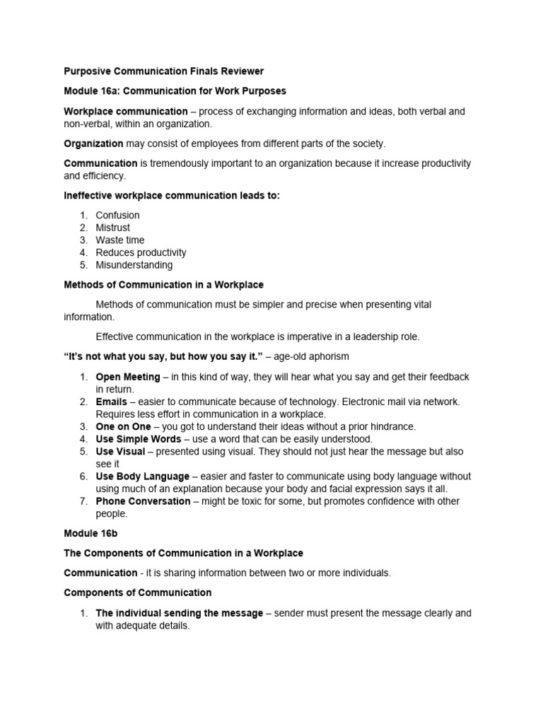 Purposive Communication 1 Finals Reviewer | PDF | Communication | Nonverbal Communication