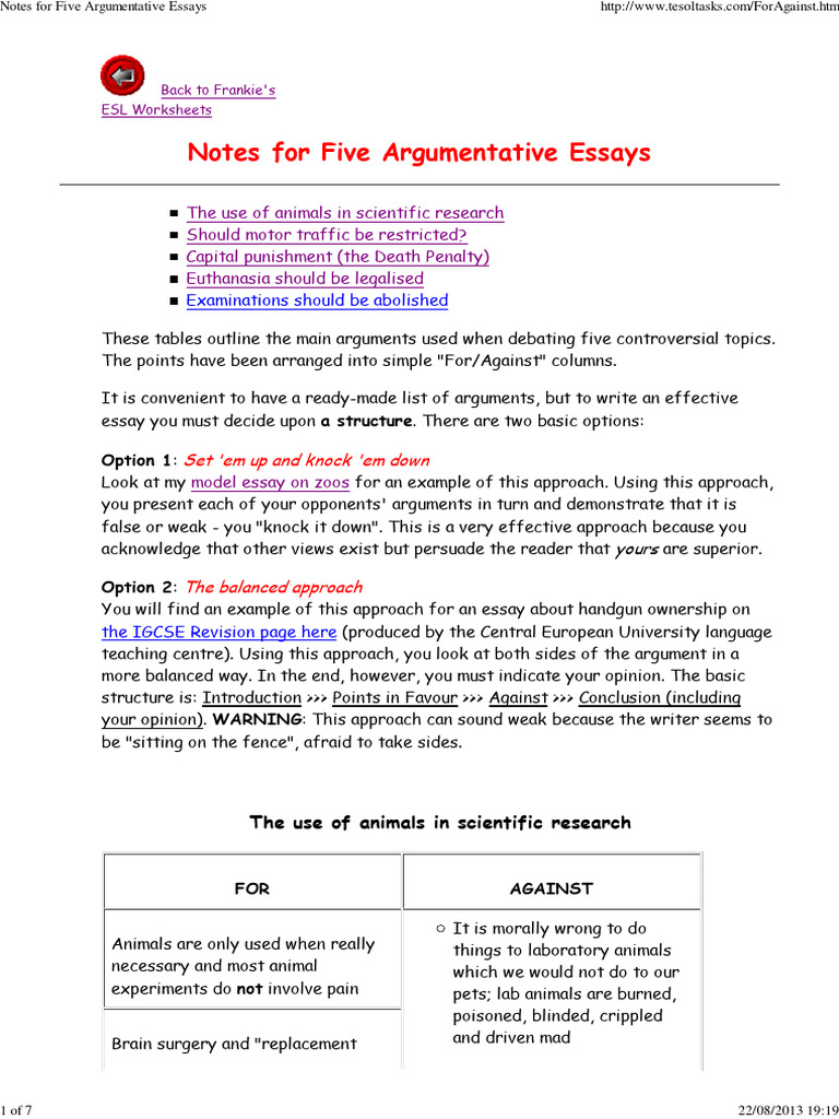 Notes For Five Argumentative Essays | PDF | Capital Punishment | Murder