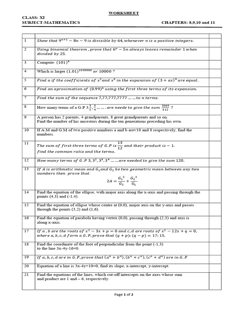 Worksheet - Chap 8,9,10,11 | PDF