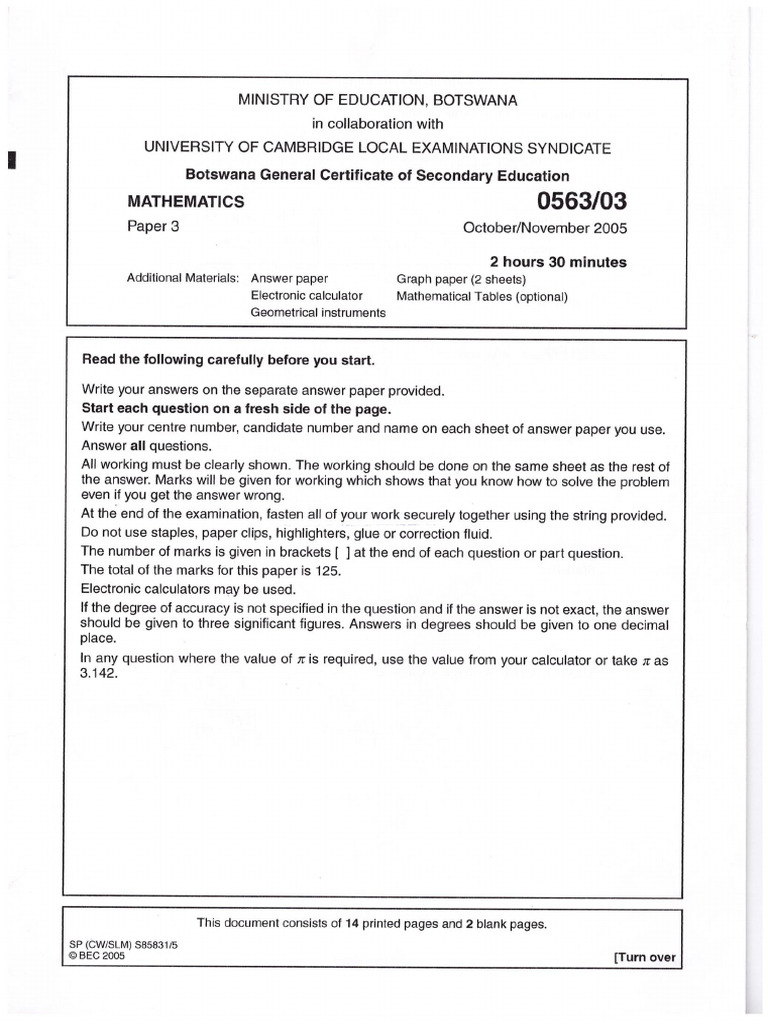 Bgse Maths Pp3 2005 Pdf