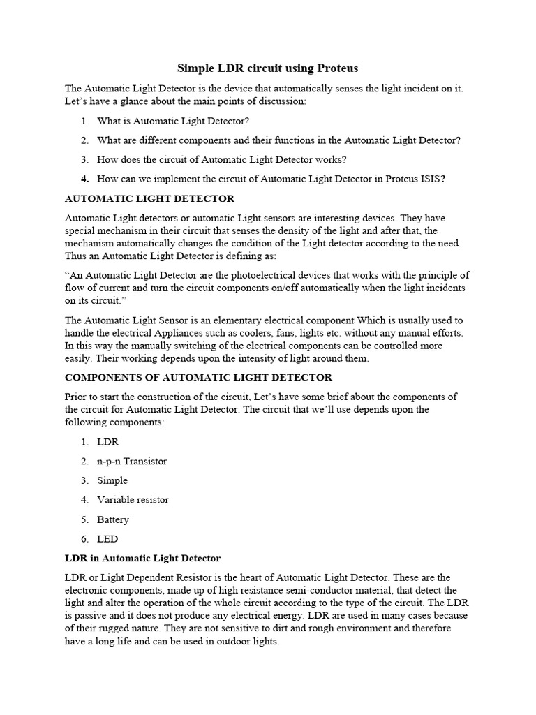 Simple LDR Circuit Using Proteus | PDF