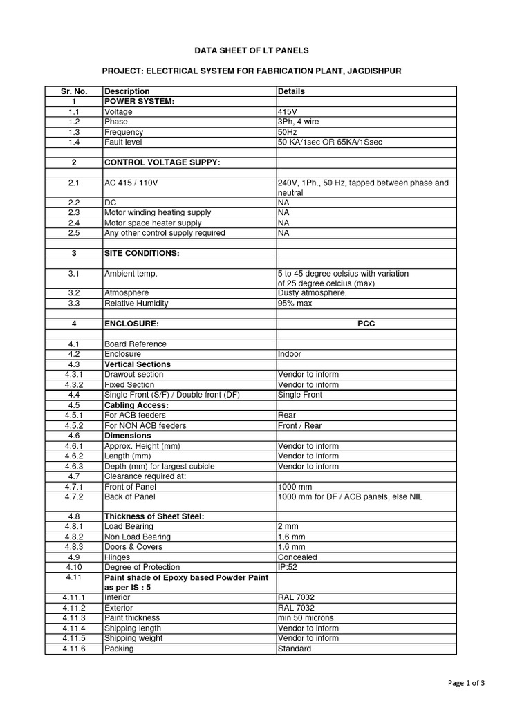LT Panel Data Sheet | PDF