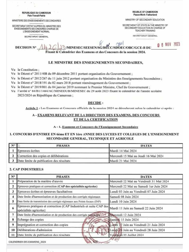 Calendrier Des Examens Et Concours 2024 | PDF