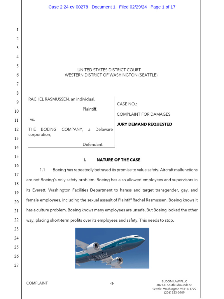 ECF No. 1 - Complaint For Damages - Rasmussen v. Boeing | PDF