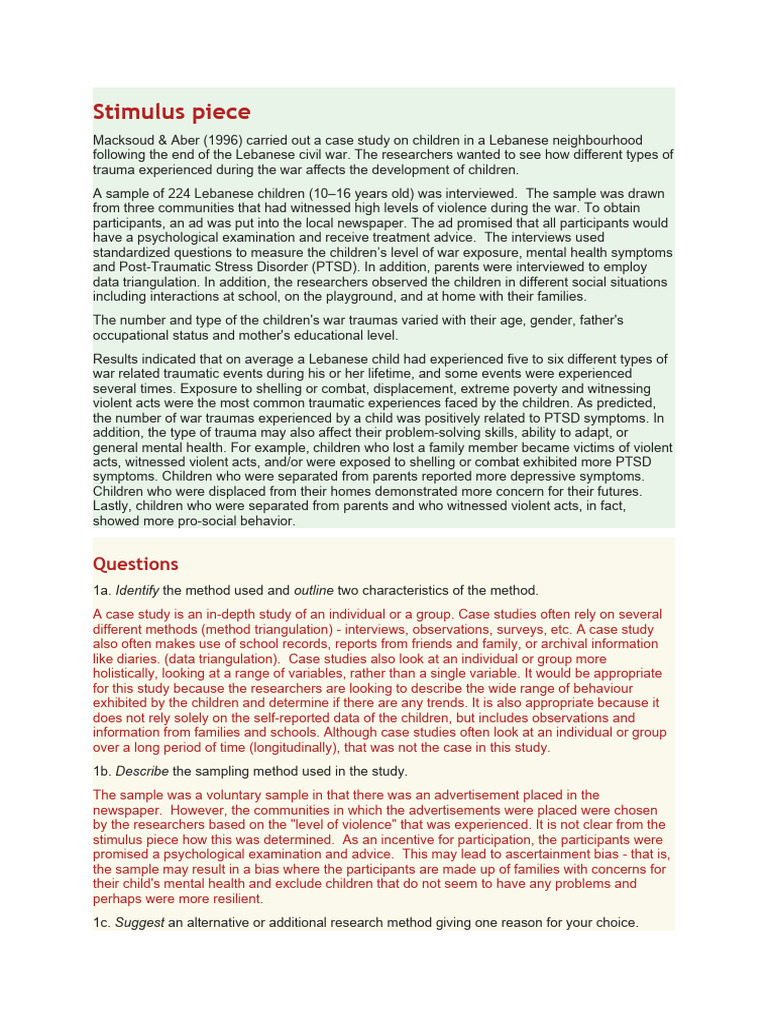 Stimulus Piece PTSD Answers | PDF | Psychological Trauma | Psychology