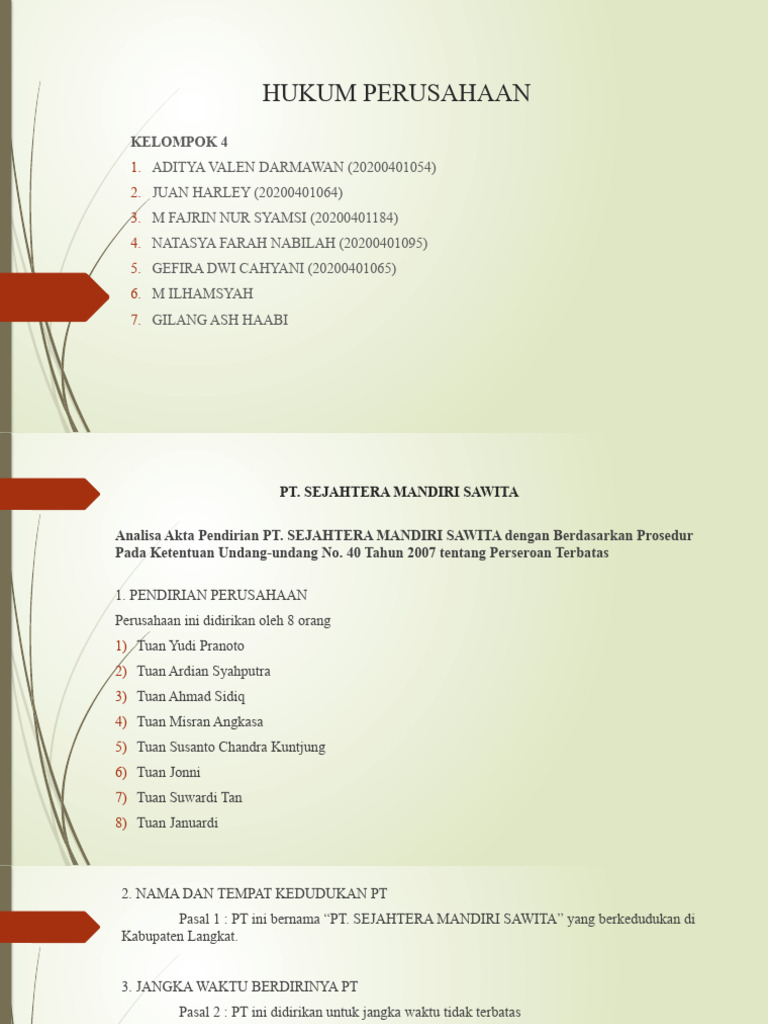 Analisis Pendirian PT Sejahtera Mandiri Sawita | PDF | Hukum