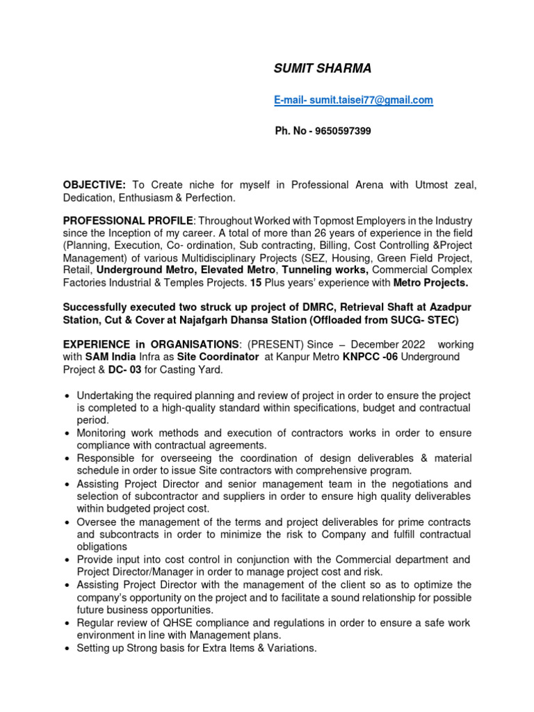 CV Sumit Metro Project | PDF