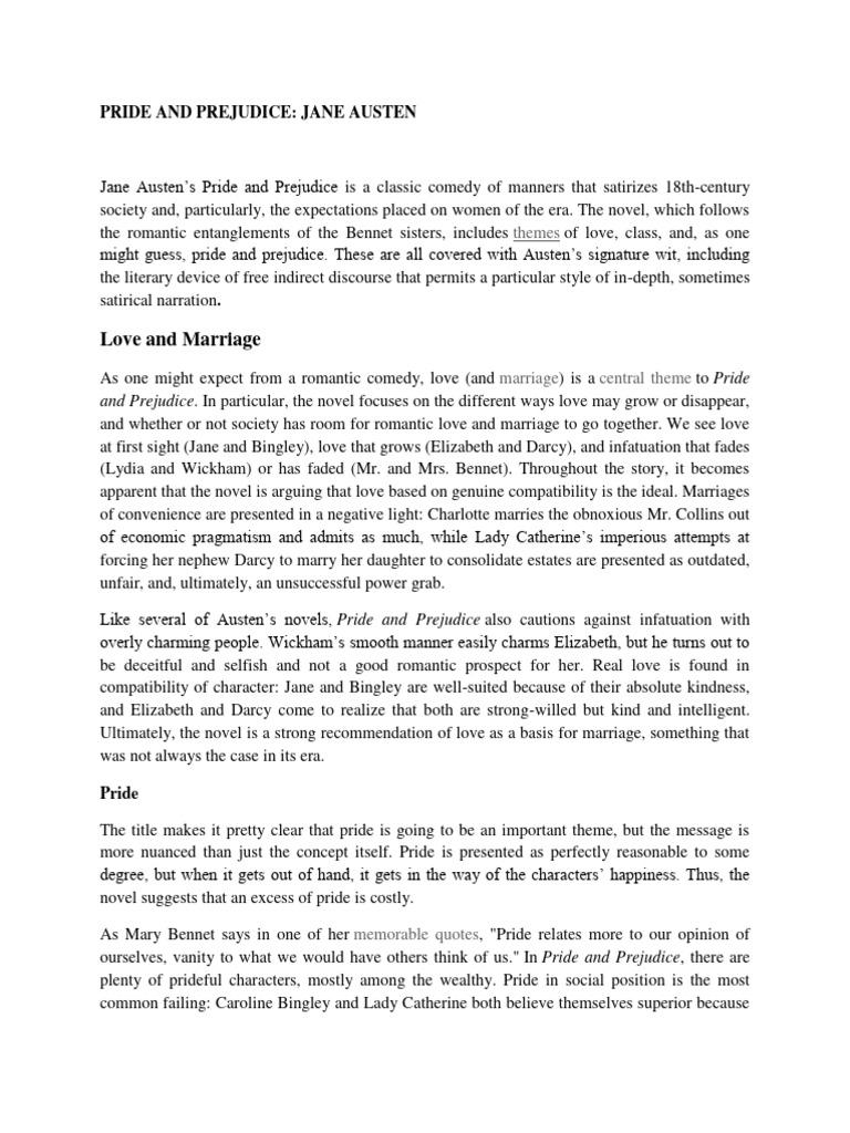 Themes Pride and Prejudice | PDF | Pride And Prejudice | Mr. Darcy