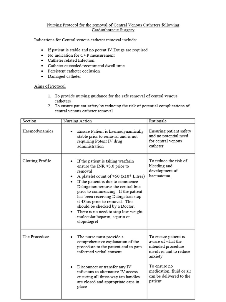 Central Line Removal Policy JCUH | PDF | Catheter | Medical Specialties