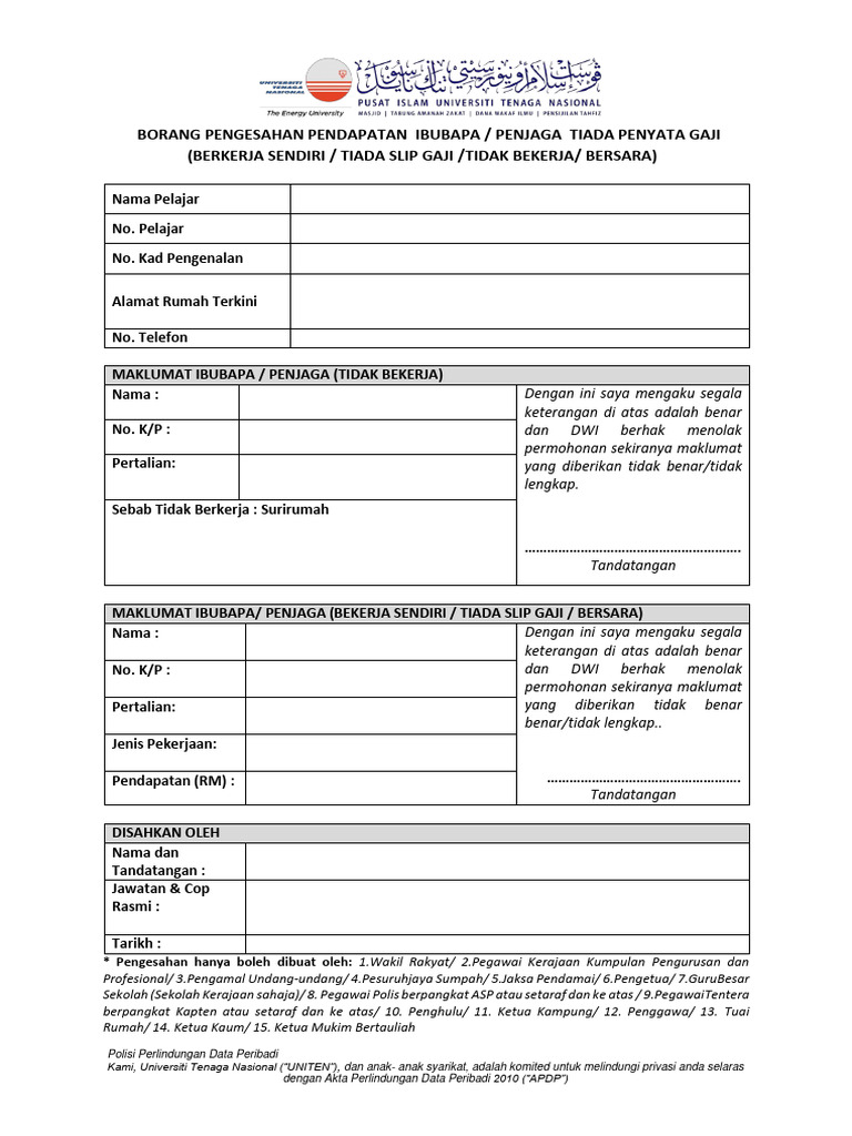 Borang Pengesahan Pendapatan - Tiada Penyata Gaji | PDF